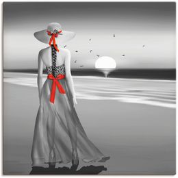 Artland Leinwandbild &raquo;Ein Blick zur&uuml;ck aufs Meer&laquo; Frau 1 Stk. tlg. auf Holzrahmen gespannt schwarz B/H/T: 50cm x 50cm, Leinwandbild Frau, 1 Stk.