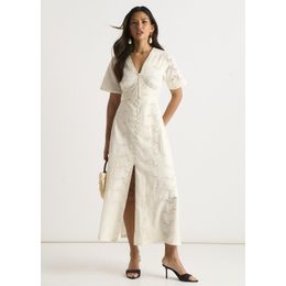 Wei&szlig;es Midi-Kleid aus Spitze mit Knopfleiste