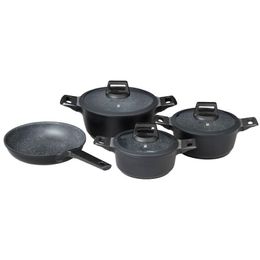 Mulex Topf-Set &raquo;MALAGA, aus hochwertigem Aluguss&laquo; Set, Kochtopfset inkl. Bratpfanne, 7 Stk. tlg. Aluminiumguss schwarz Einheitsgr&ouml;&szlig;e