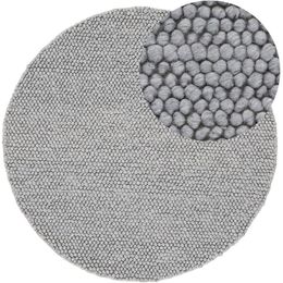 CarpetFine Teppich &raquo;Calo&laquo; rund 16 mm H&ouml;he Handweb Teppich, Uni-Farben, meliert, handgewebt, 70% Wolle grau Polyester, Wolle &Oslash; 80cm 1 Stk., 16mm, &Oslash; 