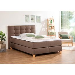 Home Affaire Boxspringbett &raquo;Moulay&laquo; inkl. Topper, in 3 H&auml;rtegraden, TFK auch in H&auml;rtegrad 4 braun Struktur, Liegefl&auml;che B/L: 140cm x 200cm Betth&ouml;he: 