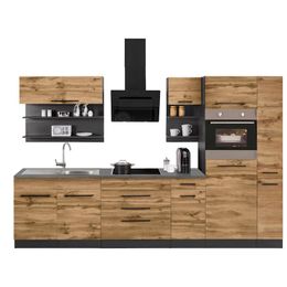 KOCHSTATION K&uuml;chenzeile &raquo;KS-Tulsa&laquo; mit E-Ger&auml;ten, Breite 320 cm, schwarze Metallgriffe, MDF Fronten braun B/H/T: 320cm x 60cm