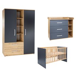 Arthur Berndt Babyzimmer-Komplettset &raquo;Babyzimmer-Set &raquo;Alessio&laquo; 3-teilig, Anthrazit mit Eiche Artisan Dekor&laquo; Set schwarz Hartfaserplatte, Holzwerkstoff