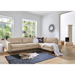 OTTO home Ecksofa &raquo;Pinto, 290 cm, Cord, Chenille, Lederoptik, Ottomane links / rechts&laquo; mit Keder, schwarze Metallf&uuml;&szlig;e, Wellenunterfederung beige Luxus