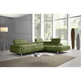 Egoitaliano Ecksofa &raquo;Malika, elegant und bequem, Designsofa, L-Form&laquo; mit Ottomane, inkl. Kopfteilverstellung und chromfarbenen Metallf&uuml;&szlig;en gr&uuml;n B/H/T: 300cm x 