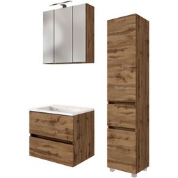 Welltime Badm&ouml;bel-Set &raquo; M&ouml;bel Baabe Waschtisch-Set 3tlg. oder 5tlg.&laquo; 3 Stk. tlg. braun Holzwerkstoff Set 5 3tlg.: Waschtisch 60cm breit, 