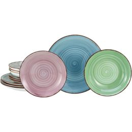 Creatable Teller-Set &raquo;Samba Bunt, Teller Set 12 tlg&laquo; Handgemalter Spiraldekor bunt Porzellan 12 Stk.