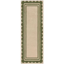 FLAIR RUGS Wollteppich &raquo;Lois mit Jakobsmuschelbord&uuml;re&laquo; rechteckig 10 mm H&ouml;he mit Jakobsmuschelbord&uuml;re gr&uuml;n Kunstfaser, Wolle B : 80cm 1 Stk., 10mm, L: