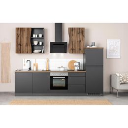 KOCHSTATION K&uuml;chenzeile &raquo;KS-Bruneck&laquo; 300cm breit, wahlweise mit oder ohne E-Ger&auml;te, hochwertige MDF-Fronten grau B/H/T: 300cm x 200cm x 60cm, ohne E-