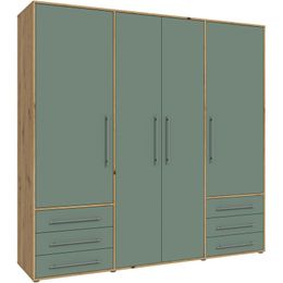 FORTE Dreht&uuml;renschrank &raquo;Mokkaro, Kleiderschrank,zeitloses Design, 4 t&uuml;rig&laquo; viel Stauraum, Schubladen, Stangengriffe, Made in Europe gr&uuml;n Holzwerkstoff