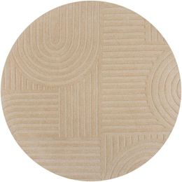 FLAIR RUGS Teppich &raquo;ZEN GARDEN&laquo; rund 14 mm H&ouml;he 100% Wolle, Hoch-Tief-Effekt, auch als L&auml;ufer und in Rund erh&auml;ltlich beige Wolle B : 160cm &Oslash; 160cm 1 