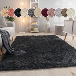Paco Home Hochflor-Teppich &raquo;Silky 591&laquo; rechteckig 37 mm H&ouml;he Uni-Farben, besonders weich und kuschelig, Wohnzimmer grau Polyester B : 160cm 1 Stk., 37mm, L: 