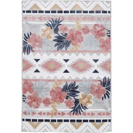 CarpetFine Teppich &raquo;Deja 101&laquo; rechteckig 4 mm H&ouml;he robustes Flachgewebe, Floral Palmenbl&auml;tter, In- und Outdoor, L&auml;ufer bunt Polypropylen B : 120cm 1 