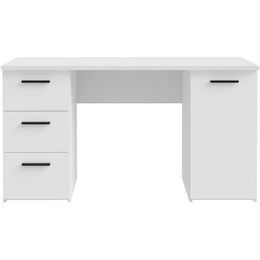 FORTE Schreibtisch &raquo;Neuss&laquo; mit 3 Schubladen & 1 T&uuml;r, funktional, Breite 138 cm wei&szlig; B/H/T: 138,2cm x 75,3cm x 60cm, Griffe: schwarz