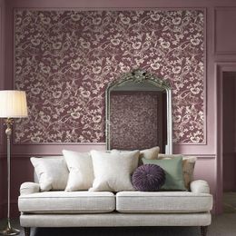 Laura Ashley Vliestapete &raquo;Summerhill Blackberry&laquo; gebl&uuml;mt glatt 10mx52cm (ca. 5m2) lila Vlies B/L: 0,52m x 10m, Rollen: 1