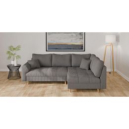 Home Affaire Ecksofa &raquo;CHARRE L-Form mit Ottomane, Ma&szlig;e B/T/H: 231/161/81 cm&laquo; feine Steppung, lose R&uuml;cken- und Zierkissen, auch in Cord und Boucl&eacute; grau