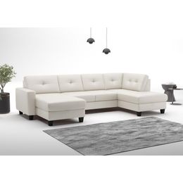 OTTO home Wohnlandschaft &raquo;Varese&laquo; wahlweise mit Schlaffunktion und Bettkasten wei&szlig; B/H/T: 304cm x 91cm x 170cm, NaturLEDER , Ottomane rechts, ohne 