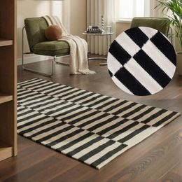 Hanse Home Wollteppich &raquo;Vika, schwarz-weiss&laquo; rechteckig 5 mm H&ouml;he Handgewebt, Wolle, Natur, L&auml;ufer, Wohnzimmer, Schlafzimmer, Streifen schwarz-wei&szlig; 