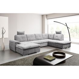 WERK2 Wohnlandschaft &raquo;Arena 339 x 220 cm modern und bequem&laquo; U-Form, XXL, Schlaffunktion, Bettkasten grau 100% Polyester B/H/T: 339cm x 102cm x 220cm, 