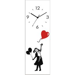 Artland Wanduhr &raquo;Glasuhr Silhouette M&auml;dchen Ballon Herz&laquo; wahlweise mit Quarz- oder Funkuhrwerk, lautlos ohne Tickger&auml;usche schwarz B/H/T: 20cm x 60cm x 1,8cm,