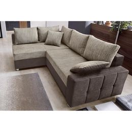 Collection AB Ecksofa &raquo;Parma L-Form, B: 224 cm&laquo; Schlaffunktion, Bettkasten & 2 Zierkissen, Federkern braun Kunstleder SOFTLUX / Struktur (80% 