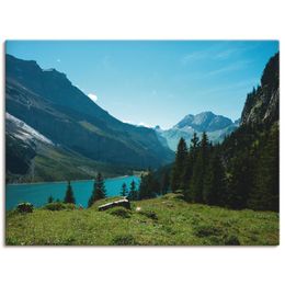 Artland Leinwandbild &raquo;Blick auf den Oeschinensee&laquo; Berge 1 Stk. tlg. auf Holzrahmen gespannt beige Leinwand B/H/T: 80cm x 60cm, Leinwandbild Berge Querformat, 