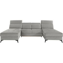 OTTO home Wohnlandschaft &raquo;Cardiz U-Form&laquo; inkl.Kopfteilverstellung und Federkern wahlweise mit Schlaffunktion grau Webstoff (100% Polyester);Luxus-