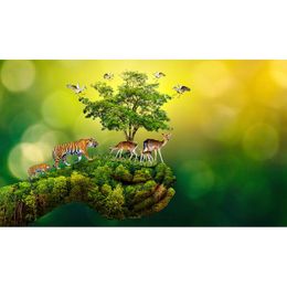 papermoon Fototapete &raquo;hand mit Baum und Tieren&laquo; bunt Vlies B/L: 1,5m x 1,11m, Bahnen: 7 Stk.
