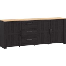 FORTE Sideboard &raquo;Bohol, gro&szlig;es Sideboard,Breite 2,20 mtr. Soft-Close, Stauraum&laquo; B/H/T 220,8/87/42cm, 3 T&uuml;ren, 3 SK schwarz Spanplatte B/H/T: 220,8cm x