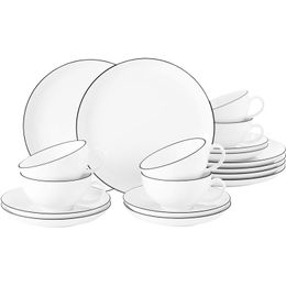 Seltmann Weiden Teeservice &raquo;Geschirr-Set Lido Black Line&laquo; Tassen, Untertassen, Teller 18 Teile, f&uuml;r 6 Personen, Made in Germany wei&szlig; Porzellan 18 Stk.