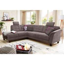 Home Affaire Ecksofa &raquo;Trondheim L-Form&laquo; mit Federkern und Knopfheftung im R&uuml;cken, F&uuml;&szlig;e Buche dunkel grau Struktur fein (100% Polyester);Flachgewebe (