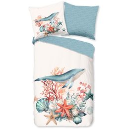 Good Morning Wendebettw&auml;sche &raquo;Ocean&laquo; 2 Stk. 100% Baumwolle, Rei&szlig;verschluss, Wendeoptik, Maritim, Meer, T&uuml;rkis Wei&szlig; blau Renforc&eacute;, Obermaterial: 100% 