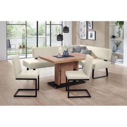 K+w Komfort & Wohnen K+W Komfort & Wohnen Essgruppe &raquo;Spider II&laquo; 4 Stk. tlg. langer Schenkel wahweise in 2 Breiten, 2 Freischwinger, 1 Tisch wei&szlig; B/H/T: 88cm x 50cm, Leder 