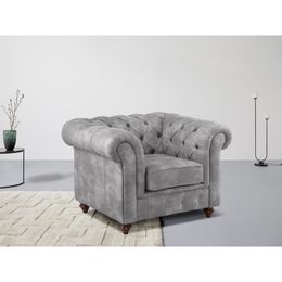 OTTO home Sessel &raquo;Chesterfield B/T/H: 105/69/74 cm&laquo; mit hochwertiger Knopfheftung, auch in Leder grau Luxus-Microfaser (94% Polyester, 5% Nylon, 1% 