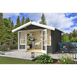Nordic Holz Gartenhaus &raquo;Robin 280&laquo; Stilvolle Doppelt&uuml;r gr&uuml;n Massivholz Fu&szlig;boden im Gartenhaus, ohne Dacheindeckung