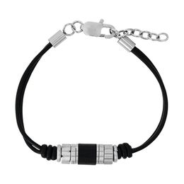 Tom Tailor Herren Tom Tailor Lederarmband schwarz 22cm, Edelstahl Leder