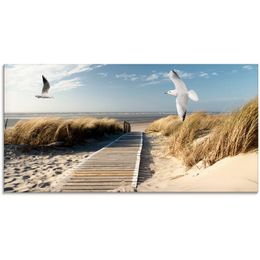 Artland Glasbild &raquo;Nordseestrand auf Langeoog mit M&ouml;wen&laquo; Strand 1 Stk. tlg. in verschiedenen Gr&ouml;&szlig;en blau B/H/T: 100cm x 50cm, Glasbild Strand, 1 Stk.