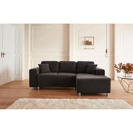 Home Affaire Ecksofa &raquo;Gy&ouml;r&laquo; L-Form, wahlweise mit Bettfunktion und Bettkasten incl. 2 Zierkissen grau Microfaser (100% Polyester);Luxus-Microfaser 