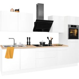 KOCHSTATION K&uuml;chenzeile &raquo;KS-Avio&laquo; 38 mm starke Arbeitsplatte und Hochglanz-Fronten, Breite 330 cm wei&szlig; B/H/T: 330cm x 60cm