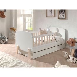 Vipack Kinderbett &raquo;Kiddy, inkl. Rolllattenrost, niedrige Einstiegsh&ouml;he, stabil gebaut&laquo; B/H/T ca. 147x68x77cm, MDF wei&szlig; lackiert, F&uuml;&szlig;e und Sprossen Kiefer, 