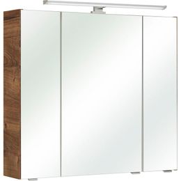 Spiegelschrank &raquo;Quickset Badschrank, 3 Spiegelt&uuml;ren, 6 Einlegeb&ouml;den, 80 cm breit&laquo; inkl. LED-Beleuchtung, T&uuml;rd&auml;mpfer, Schalter-/Steckdosenkombination 