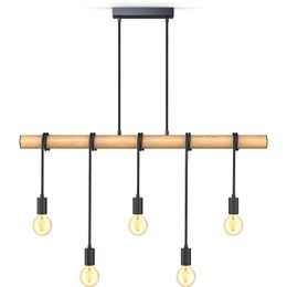 B.K.LICHT Pendelleuchte &raquo;BK_PL1339 Holz-Pendellampe, Schwarz matt, H&auml;ngelampe Esstisch&laquo; E27 1 Stk. 5-flammig, E27-Fassung, ohne Leuchtmittel (max. 60W), L: 90cm