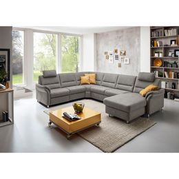 Die PlanBar Wohnlandschaft &raquo;ZE-EM16033 U-Form, Breite 330 cm&laquo; wahlweise mit Kopfst&uuml;tzen und Schlaffunktion grau 100% Polyester B/H/T: 330cm x 262cm, 