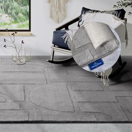 Villeroy & Boch Wollteppich &raquo;Alexis&laquo; rechteckig 10 mm H&ouml;he Handgewebt, Wolle, Natur, Wohnzimmer, Geometrie, Boho, Design grau Wolle B : 120cm 1 Stk., 10mm, L: 170cm