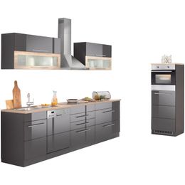 KOCHSTATION K&uuml;chenzeile &raquo;KS-Wien&laquo; Breite 350 cm, wahlweise mit E-Ger&auml;ten und Induktion grau B/H/T: 350cm x 60cm,mit Cerankochfeld (Schott)