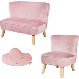 Roba Kindersitzgruppe &raquo;Lil Sofa&laquo; Set, 3 Stk. tlg. bestehend aus Kindersofa, Kindersessel und Dekokissen in Wolkenform bunt Samt