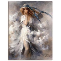 Artland Wandbild &raquo;Tauben&laquo; Frau 1 Stk. tlg. als Leinwandbild, Poster in verschied. Gr&ouml;&szlig;en grau Leinwand B/H/T: 45cm x 60cm, Leinwandbild Frau Hochformat, 1 Stk