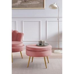Salesfever Polsterhocker &raquo;Calm Gepolsterter Hocker mit Charme&laquo; mit hohem Sitzkissen rosa Metall, Samt (100% Polyester) B/H/T: 52cm x 41cm x 52cm, Samt