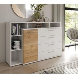 FORTE Kombikommode &raquo;MAYACUS&laquo; modernes Sideboard, Stauraum, 4 Schubk&auml;sten, trendiges Dekor wei&szlig; Die alufarbigen Griffe runden das Dekor sehr gut ab