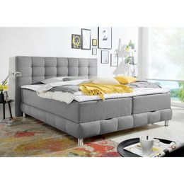 Home Affaire Boxbett &raquo;Vaasa&laquo; inkl. Bettkasten & Topper, XXL-Ausf&uuml;hrung, &Uuml;berl&auml;nge 220 cm grau Struktur, Liegefl&auml;che B/L: 180cm x 200cm, H2 + H2, 